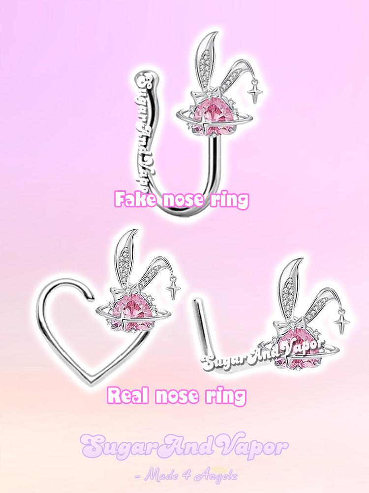 Pink Bunni Bling Gem Fake/Real Nose Ring
