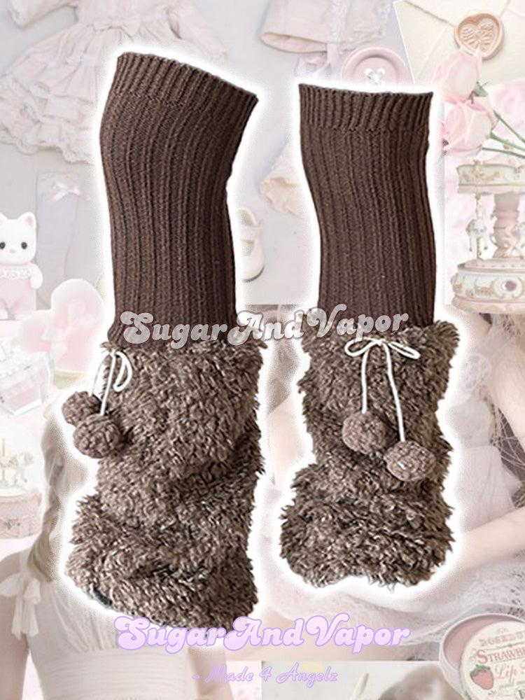 Poppy Fluffy Pom Pom Knit Leg Warmers